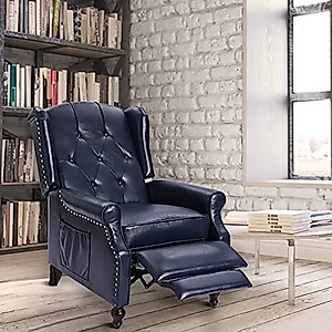 VUYUYU Wingback Recliner Chair, Push Back Arm Chair with Heat and Massage, PU Leather Single Sofa for Home, Living Room, Office, Bedroom(Navy Blue)