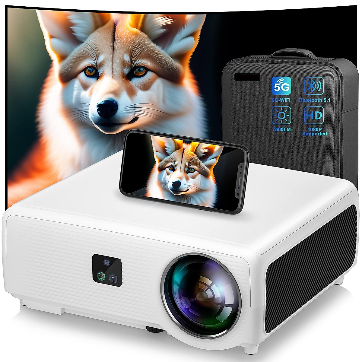[Auto Focus/Keystone]Smart Projector 4K with Android TV.1200ANSI 4K+ Projector with WiFi 6 & Bluetooth 5.2 .Home Movie Outdoor Projector with Netfix/Prime Bulit-in,20W Speakers,50%Zoom.500"display