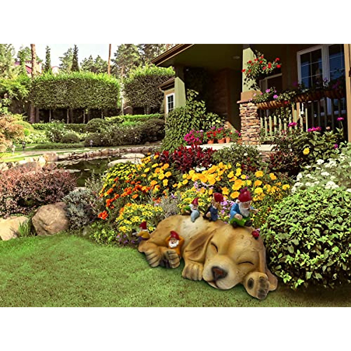 By Mark & Margot Gnome Fairy Statue Garden Decorations Sleeing Dog Gnomes Faires Outside Or Inside Home Decore