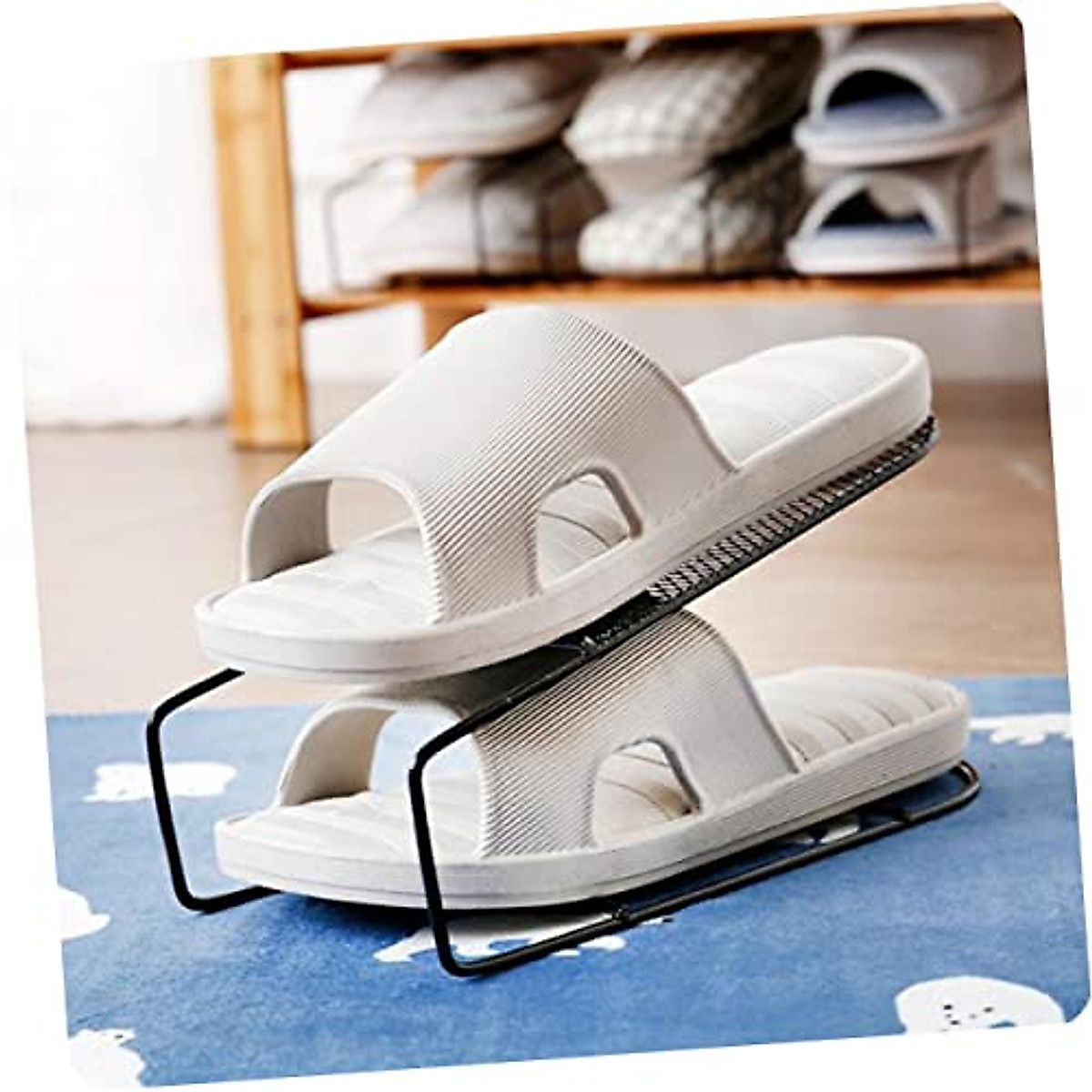 Zerodeko 2pcs with Shoes Creative Shoe Integrated Organizer Adjustable Slots Iron Space Saverblack Double-Layer Rack