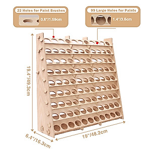 ARFETIGO Extra Large Wooden 9-Tiers 99 Bottles' Capacity Wooden Paint Organizer & Paint Brush Rack for Acrylic OIL Craft Hobby Mini Model Paint Paint Station Painting Organizer for Artists(Vertical)