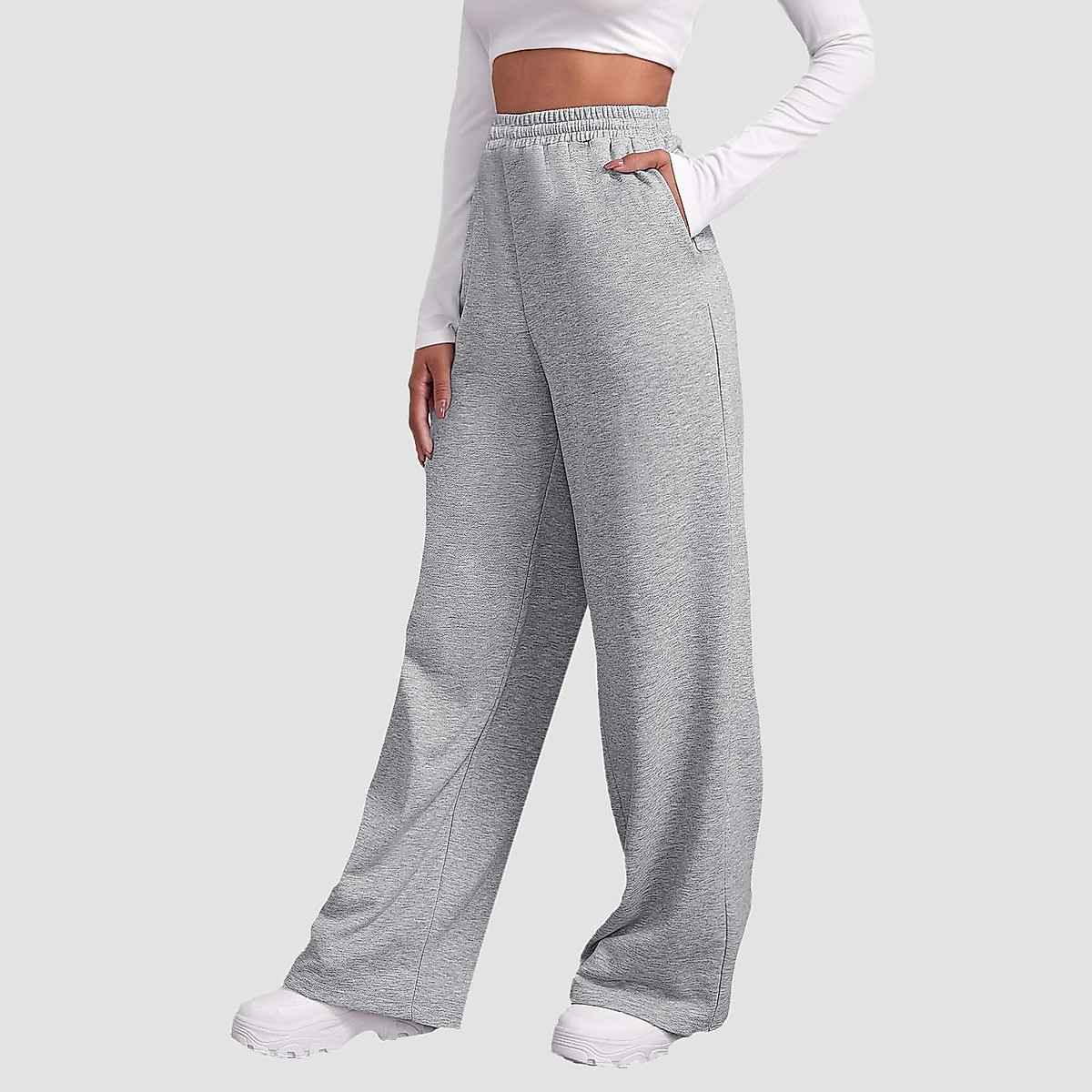 Straight Wide Leg Sweatpants for Women Joggers with Pockets Fleece High Waist Warm Trousers Casual Comfy Drawstring Sweat Pants Fleece Lined Sweatpants for Girls Y2k Clothes Fleece Joggers Pants