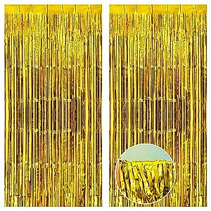 MEHOFOND 2 Pack 3.3x6.6 ft Gold Tinsel 2025 New Year Eve Streamers Party Decorations Foil Fringe Curtain Backdrop for Birthday Wedding Bachelorette Engagement Photo Props