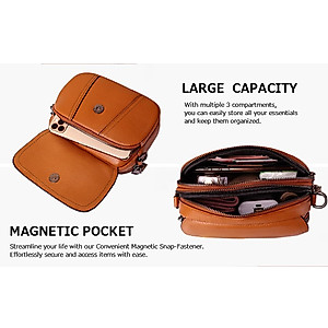 Genuine Leather Purses for Women Trendy Crossbody Bags Small Clutch Purse Shoulder Stachel Handbag Camera Bag, Brown