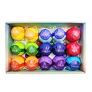 Chakra Healing Gemstones Bath Bombs. 15 Essential Oil Bath Bombs. Real Chakra Stones Bath Bombs for Adults. Perfect for Yoga Lovers. Meditation, Balancing, Positive Energy, Sleep, Reiki & Yoga Lovers