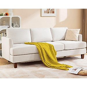 Busaurus 3 Seater Sofa Couch with Deep Seats, 89" Mid Century Modern Upholstered Sofa with Armrests, Comfy Couches for Living Room, Bedroom, Apartment and Office (Beige)