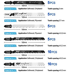 64 Pcs Jigsaw Blades Set for Wood, Plastic and Metal Cutting, 12 Types T-Shank, Compatible with Bosch, DEWALT, Black and Decker and More