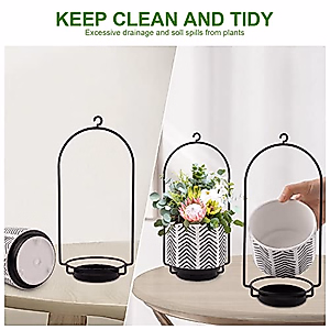 CASEWIN 4PC Ceramic Hanging Planters for Indoor with 4 Inch Self Watering Hanging Plants Pots - Metal Wall Window Plant Hanger Outdoor with Drainage Holes & Removable Saucer for Garden Home (Ivory)