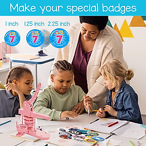 Ganggend Button Maker Machine Multiple Sizes, 1''+1.25''+2.25'' Button Badge Maker Machine Pin Button Press Maker with Button Parts Circle Cutter Accessories(Pink)