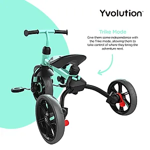 Yvolution 3 in 1 Flippa Toddler Trike, For Boys and Girls 2 to 5 Years Old, Convertible Push Tricycle, Balance Bike, With Footrest and Parent Steering, Adjustable Seat and Handlebars, Max Weight 55lbs