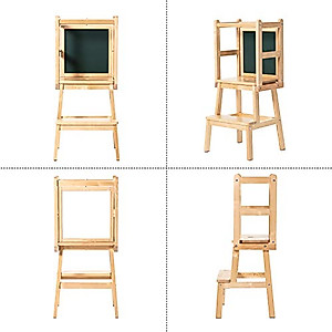 HOUCHICS Toddler Wooden Step Stool, Solid Birch Wooden Children Standing Tower, Helper of Kitchen Tower for Kitchen, Bathroom