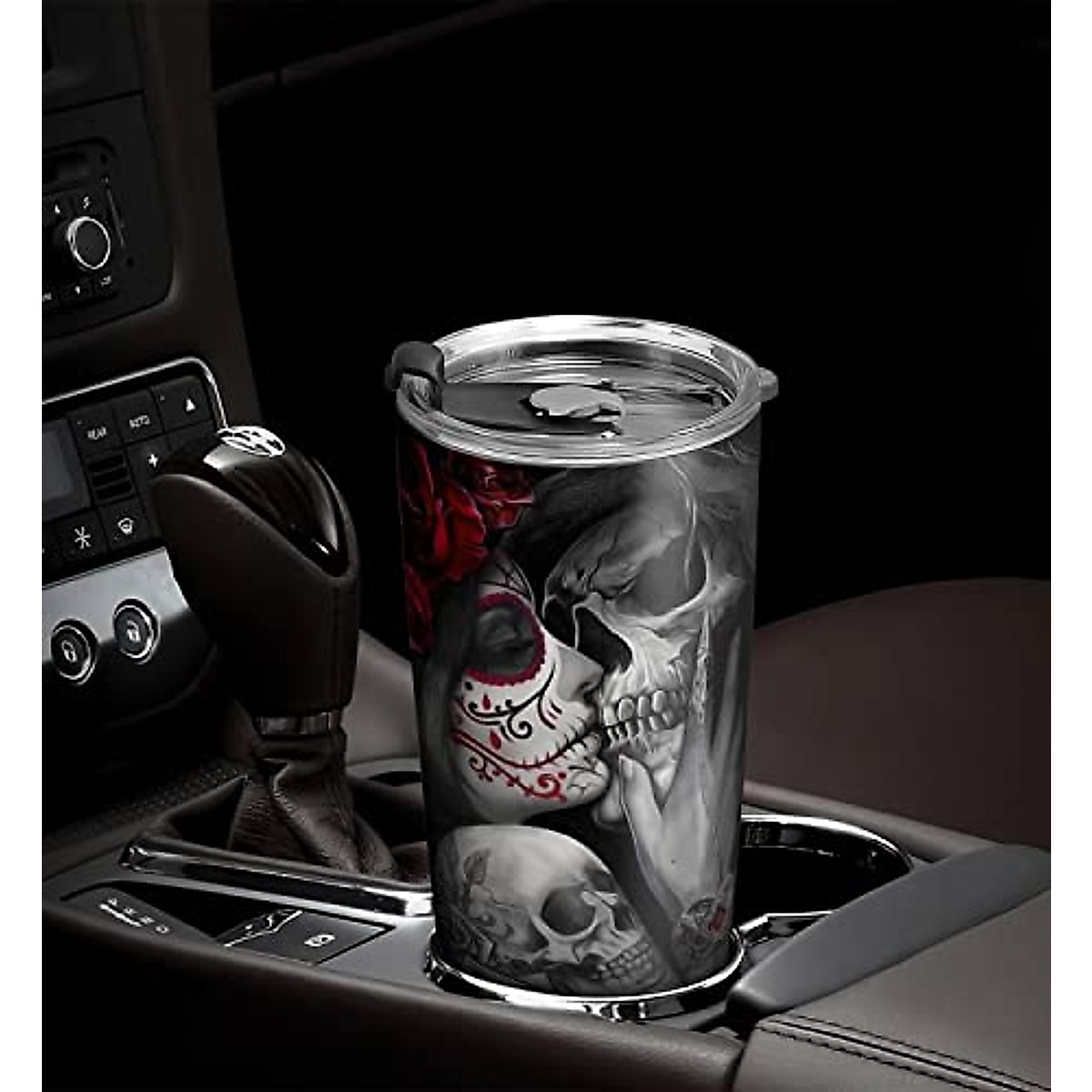 64HYDRO 20oz Couples Gifts for Husband and Wife, Cool Gifts for Couple, Valentines Day Gifts for Him, Her, Goth Gifts Gothic Gifts Tattoo Skull Couple Tumbler Cup, Insulated Travel Coffee Mug with Lid