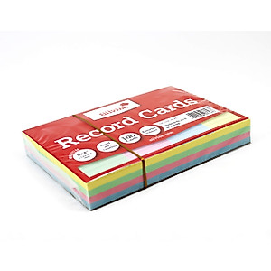 Silvine 6x4" Multi-Coloured Record Cards - Lined with Headline, 100 Cards per Pack. Ref 564AC (152 x 101mm)