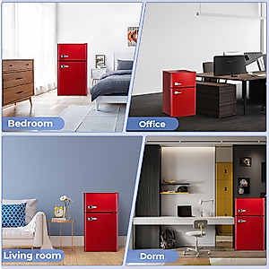 R.W.FLAME mini Refrigerator with Freezer,Retro Small Fridge 3.2 Cu.Ft Double 2-Door,Energy Saving,Mini Refrigerator, Adjustable Removable Shelves,retro mini fridge for bedroom,Office, Home, Red