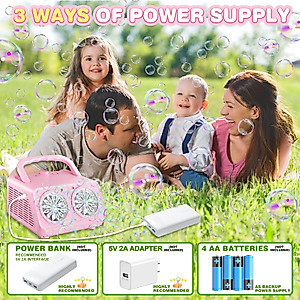 FUNNYB&G Automatic Bubble Machine, 16000+ Bubbles Per Minute Portable Bubble Maker, Plug-in or Battery Powered Indoor Outdoor Party Birthday Christmas (Pink)