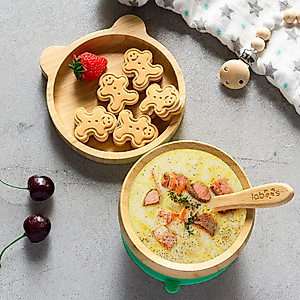 Suction Bowl with Lid and Spoon for Babies and Toddlers,Stay Put Feeding Bowl,Natural Bamboo Wood for Easy Clean Tableware, Perfect for Babies’ weaning Journey | Set of 3