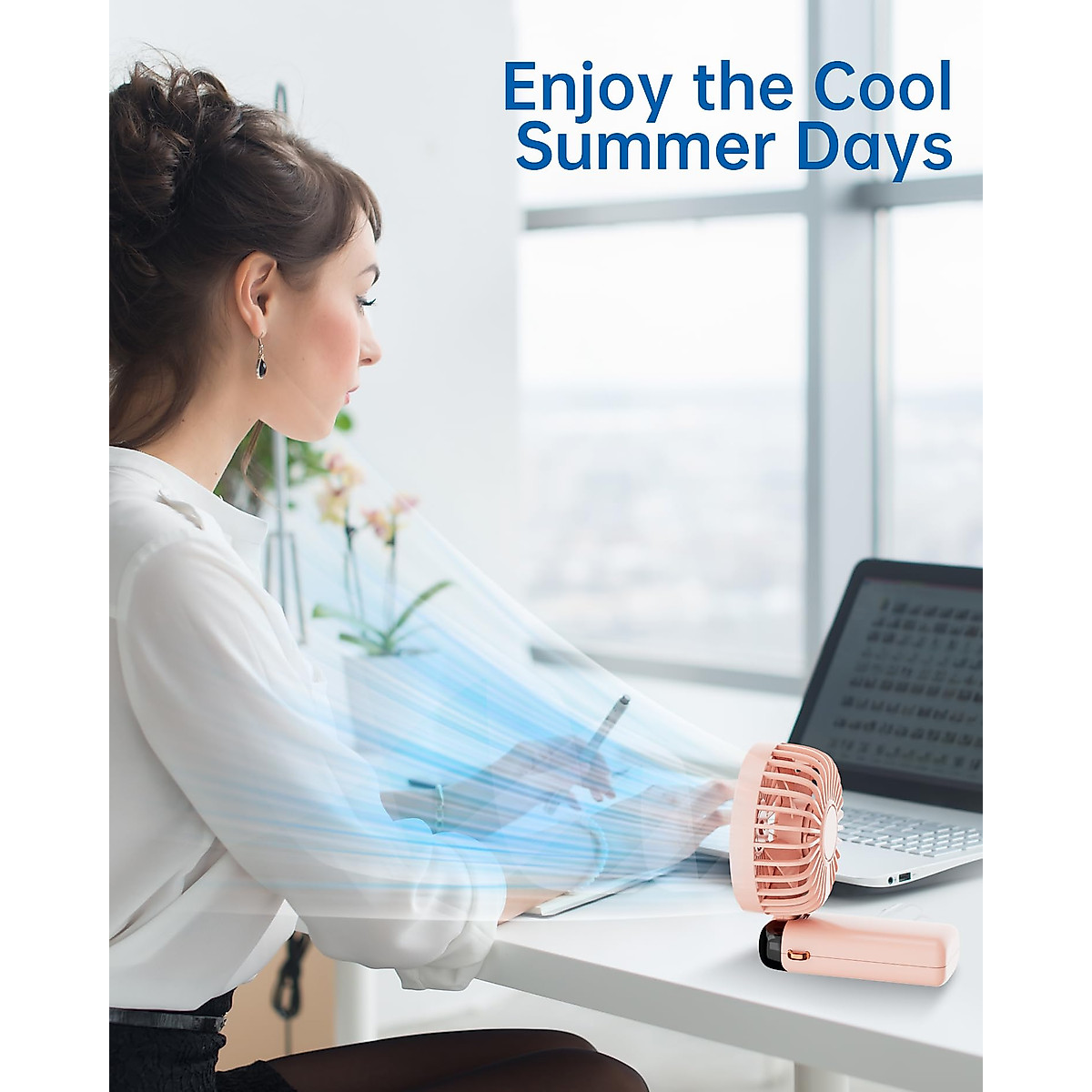 2Pack Portable Handheld Fan, 4000mAh Rechargeable Personal Fan with 5 Speeds, Hand Held/Desk/Neck Fan 3 in 1 Mini Fan with Base, LED Display Foldable Battery Operated Small Fans for Outdoor Indoor