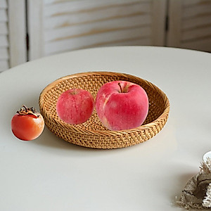 Rattan Round Serving Tray, Hand-Woven Wicker Circular Tray Tabletop Decor, Used to Decorate Storage Bread, Fruit, Vegetables, Breakfast Snacks, Small