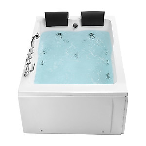Empava 2 Person Whirlpool Bathtub,71” Whirlpool Tubs with 16 Jets,Jetted bathtub,Acrylic SPA Bath Tub,2 Person Hydro Massage Bathtub with Right Drain,3-Side Apron,White