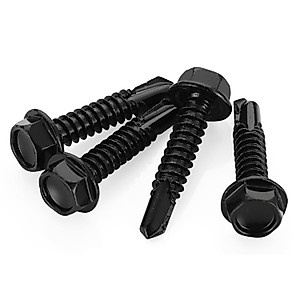 #8 x 3/4" Hex Washer Head Self Drilling Screws Black Finish, 410 Stainless Steel, 100 PCS