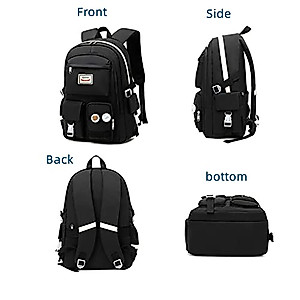 Women Girls' schoolbag leisure backpack Student College Backpack Travel Daypack 15.6 Inch Laptop Backpacks (Black)