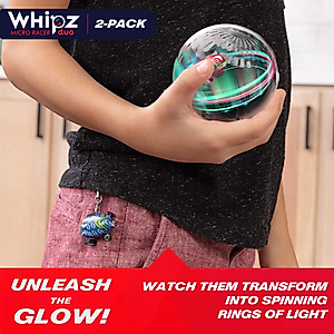 USA Toyz Whipz Duo Micro Racers Toy Cars for Kids - 2pk Mini Keychain Cars, Glow in The Dark LED Fast Pocket Racers Fidget Toys, 2 Mini Cars with 2 Racing Stunt Balls, 2 Clips, and 2 USB Chargers