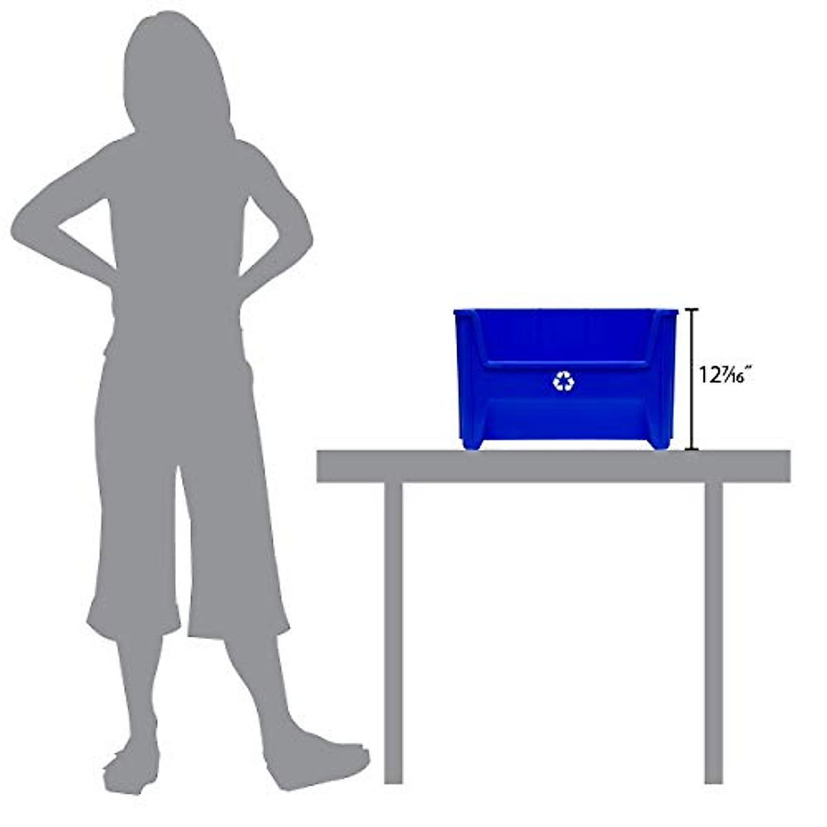 READYSPACE Commercial Industrial Heavy Duty Stackable Open-Front Recycling Bin Box Containers, 12.5 Gallon, 3 Pack, Blue