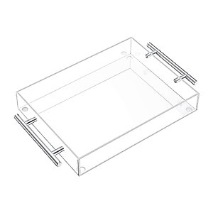 Richboom Clear Acrylic Serving Tray 16"x12" - Coffee Table Living Room Kitchen Decorative Tray with Silver Metal Handles, Bathroom Vanity Tray Perfume Cosmetic Storage Organizer