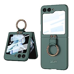 DALUZ Design for Galaxy Z Flip 5 Case 5G 2023, Slim Thin Z Flip 5 Case with Ring Kickstand Back Screen Protector, Raised Bezel Full Protection Samsung Z Flip 5 Case (Green)