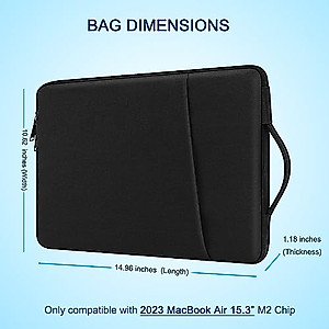 Laptop Sleeve Case for 2023 MacBook Air 15.3 inches A2941 M2 Chip Canvas Handbag Portable Package Pouch Carrying Travel with Stainless Steel Zipper Polyester Accessories (Black)