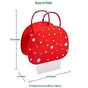 Cheerland Red Mushroom Party Favor Bags Woodland Party Enchanted Forest Theme Party Supplies Fairy First Birthday Goodie Bags for Kids Birthday Party Supplies Baby Shower Garden Treat Bag - Pack of 8