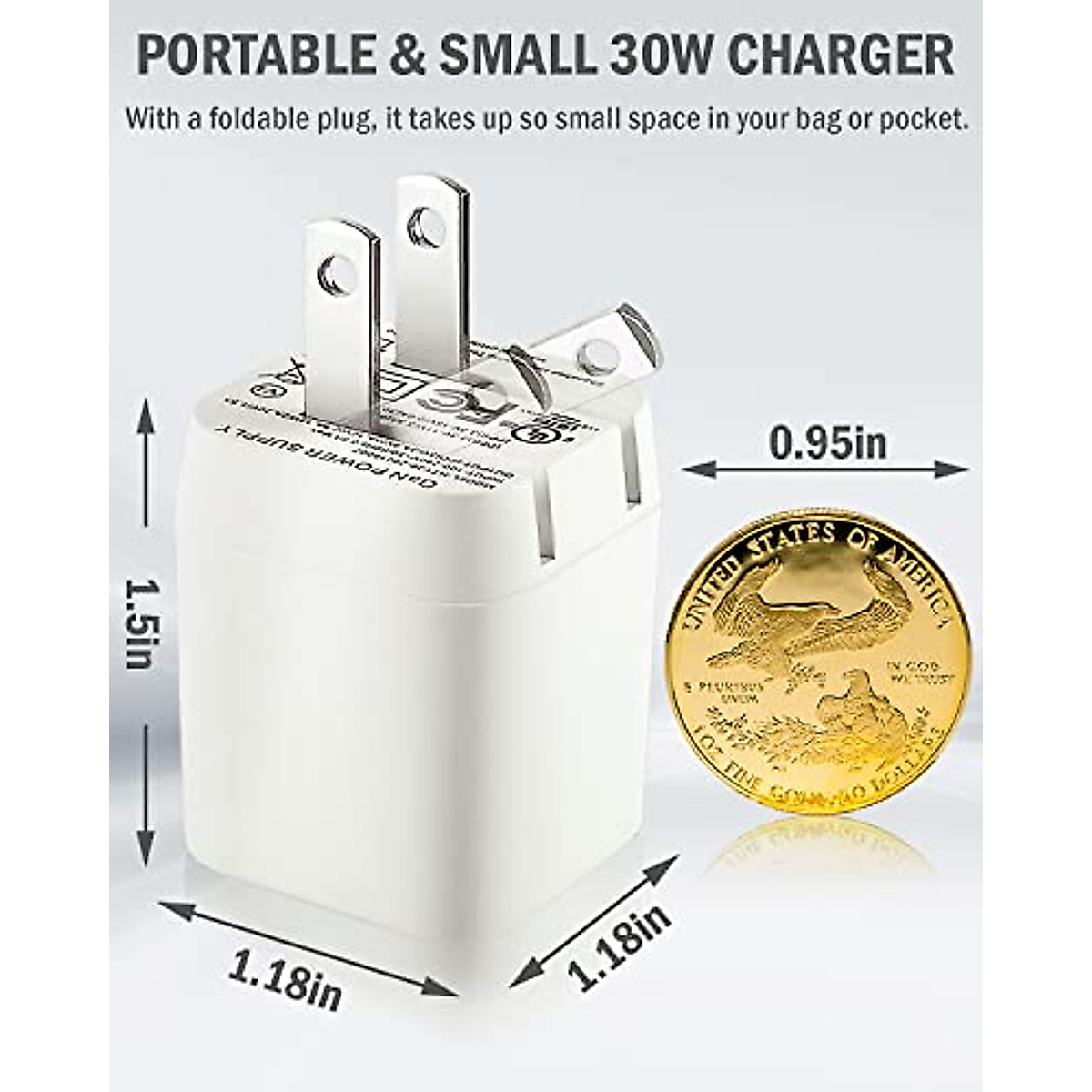 MacBook Air Charger 30W USB C Mini GaN Charger Compatible with M1/M2 Chip Laptops MacBook Air Retina 13-inth & MacBook Retina 12-Inch Laptops, with 6.6ft USB Type-C Charging Cable