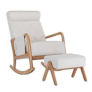 GNIXUU Glider Chair with Ottoman, Rocking Chair for Nursery, Upholstered Fabric Rocking Armchair Indoor with High Backrest for Living Room(Beige)