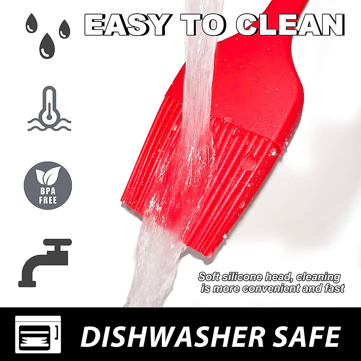 Anaeat 2 Pack Silicone Basting Pastry Brushes - Heat Resistant Brush with Soft Bristles, Hygienic One Piece Design, Marinade Brush Great in Baking for Spreading Oil Butter Sauce BBQ Grill