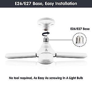 Intpro LED Garage Light, Deformable Garage Ceiling Light,60W 6000LM E26/E27 Super Bright Bulb,6500K Daylight High Bay Light Lamp with 4 Adjustable Panels,Utility Shop Light