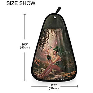 visesunny Fairy Girl with Wing and Butterfly Hand Towel for Kitchen Bathroom Decor Soft Absorbent Cotton Dish Towel with Hanging Loop Botton Cleaning and Drying Washcloth
