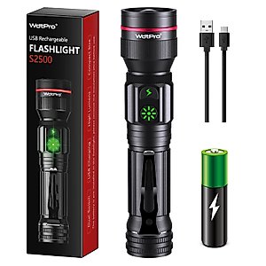 WdtPro Flashlights Rechargeable, 2000 High Lumens Super Bright LED Flashlight Portable, 5 Modes Dual Switch Tactical Flashlight with Clip, Waterproof Zoomable for Camping Emergency, Battery Included