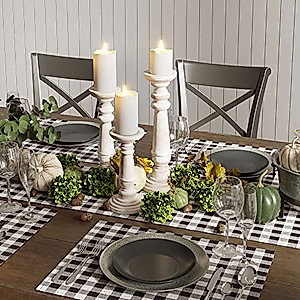 Barnyard Designs Rustic Pillar Candle Holder Stands, Tall Wood Candlestick Centerpieces for Table or Living Room Decor, White, Set of 3, (14", 11.5", and 9" Tall)