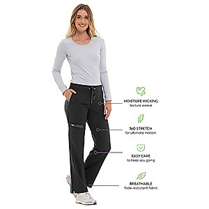 Healing Hands Womens Scrubs Pants 6 Pocket HH360 9151 Nisha Waistband Drawstring Premium Scrub Pant Athletic Design Black L