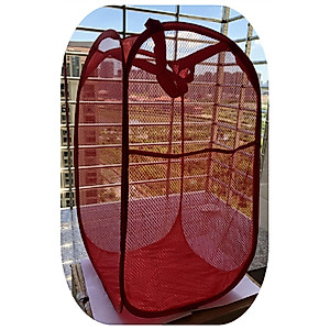 Portable Large Rectangle Laundry Basket with Carry Handles Big Heavy Duty Pop Up Nursery Clothes Hamper Folding Mesh Room Organizer Storage Red