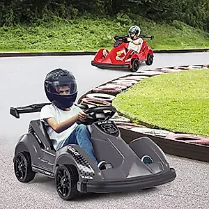 Electric Go Kart for Kids, 6V Battery Powered Ride On Cars w/Remote Control, Safety Belt, Slow Start, Music, 4 Wheeler Electric Vehicle for Kids, Ride On Go Cart for Kids (Black)