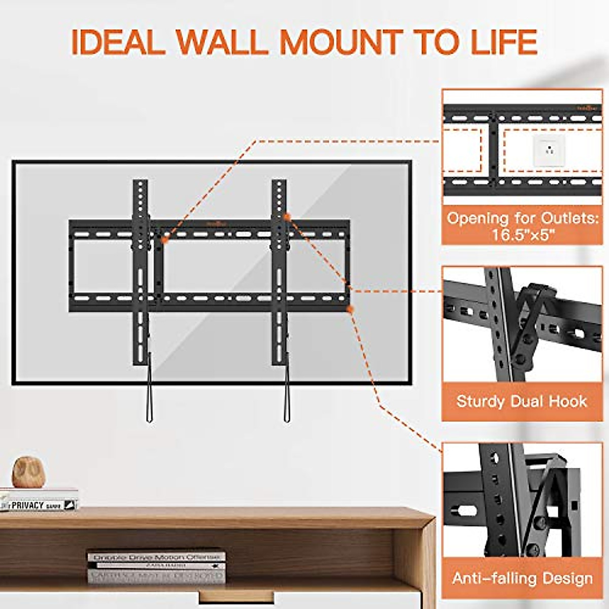 Perlegear Tilt TV Wall Mount Bracket Low Profile for Most 37-75 Inch LED LCD OLED Flat Curved Screen TVs, Large Tilting Mount Fits 16, 18, 24 Inch Studs Max VESA 600x400mm Supports up to 132lbs