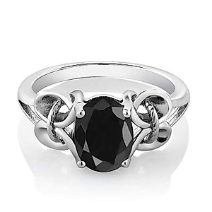 Gem Stone King 925 Sterling Silver Oval Gemstone Birthstone Engagement Ring | Oval 9X7MM | Wedding Anniversary Promise Ring For Women | Available in size 5, 6, 7, 8, 9