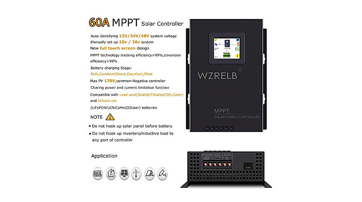 WZRELB 60A MPPT Solar Charge Controller 12V/24V/48V Auto 18V/36V Manual Max PV 170V Solar Panel ...