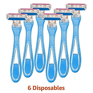 Amazon Basics 3-Blade Disposable Razors for Women, 6 Count, 2 Packs of 3 (Previously Solimo)