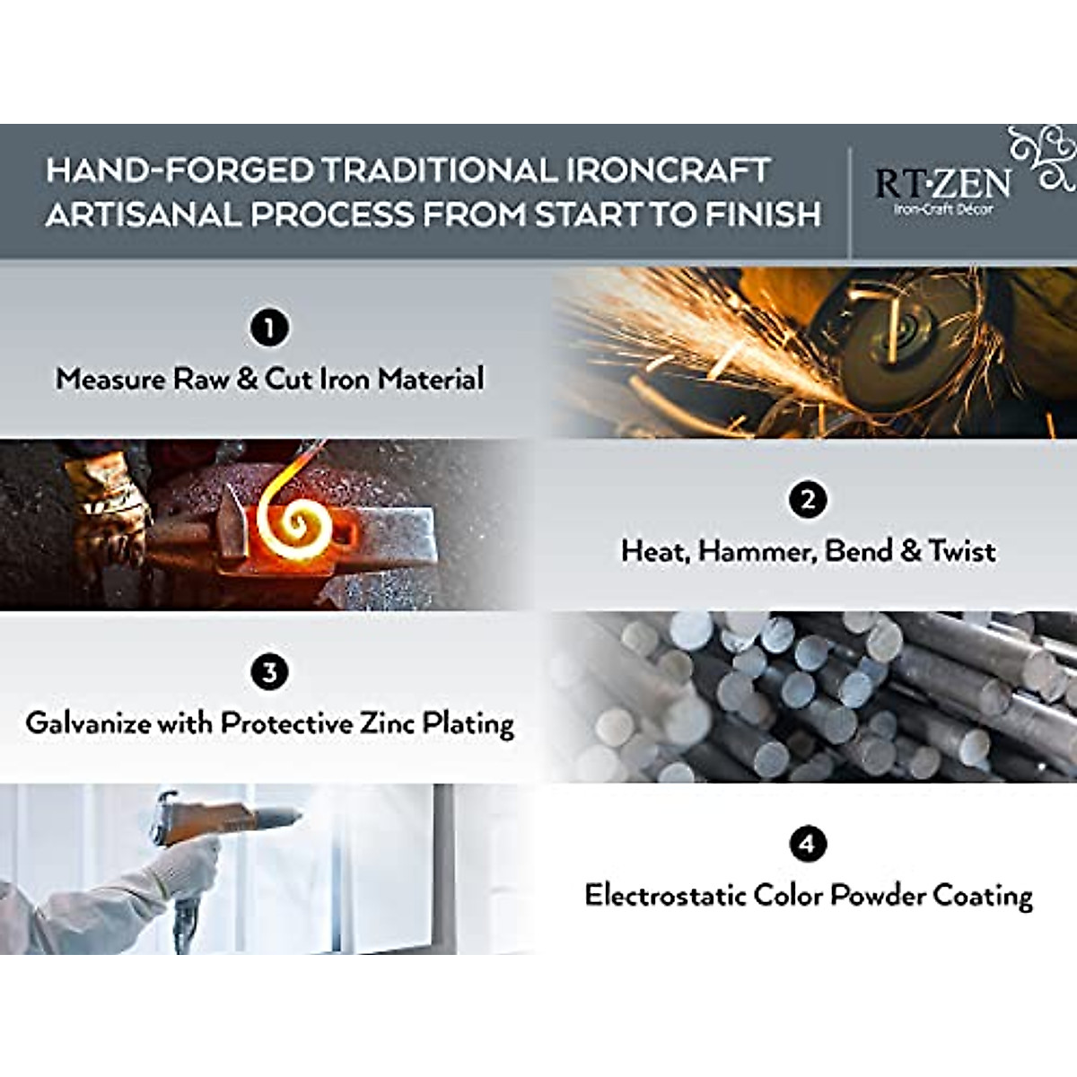 RTZEN Plant Hanger Shepards Hook 7.5" - Hand Forged Heavy Duty Wrought Iron Wall Decor - Indoor or Outdoor Shepherds Hook Hanging Bracket for Bird Feeders Lanterns Baskets and Wind Chimes - 2 Pack