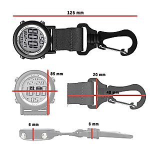 Dakota Light Digital Backpacker, Clip Watch, Alarm, Stopwatch, Timer and Dual Time Watch, Outdoor Gifts for Men and Women, Use for Fishing and More, Tactical Digital Watch, Clip On Watch