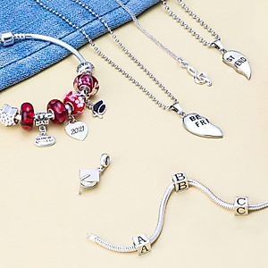 Block Letter C Alphabet Initial Charm Bead For Women For Teen .925 Sterling Silver For European Bracelet