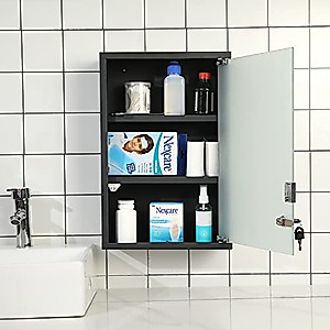 MyGift 18-Inch Bathroom Medicine Cabinet Wall Mounted Metal Storage Cabinet with 3 Shelves Locking Glass Door & Keys