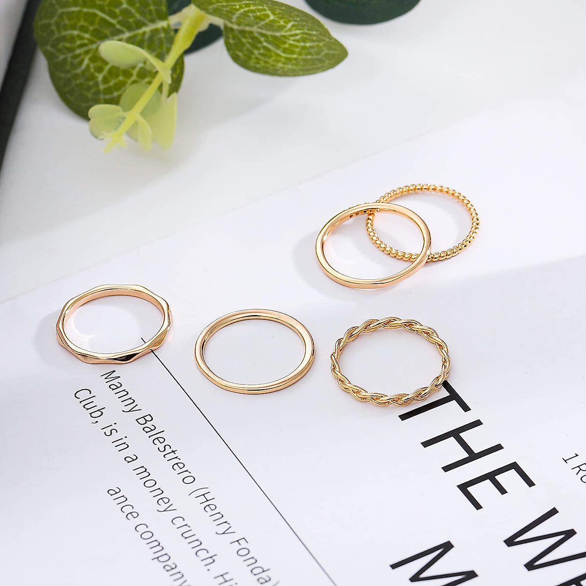 ZOERAY 5 PCS 14K Gold Plated Stacking Rings for Women Thin Gold Stackable Band Ring No Tarnish Simple Knuckle Rings Filled Rose Gold Silver Gold Rings Set Size 5-10